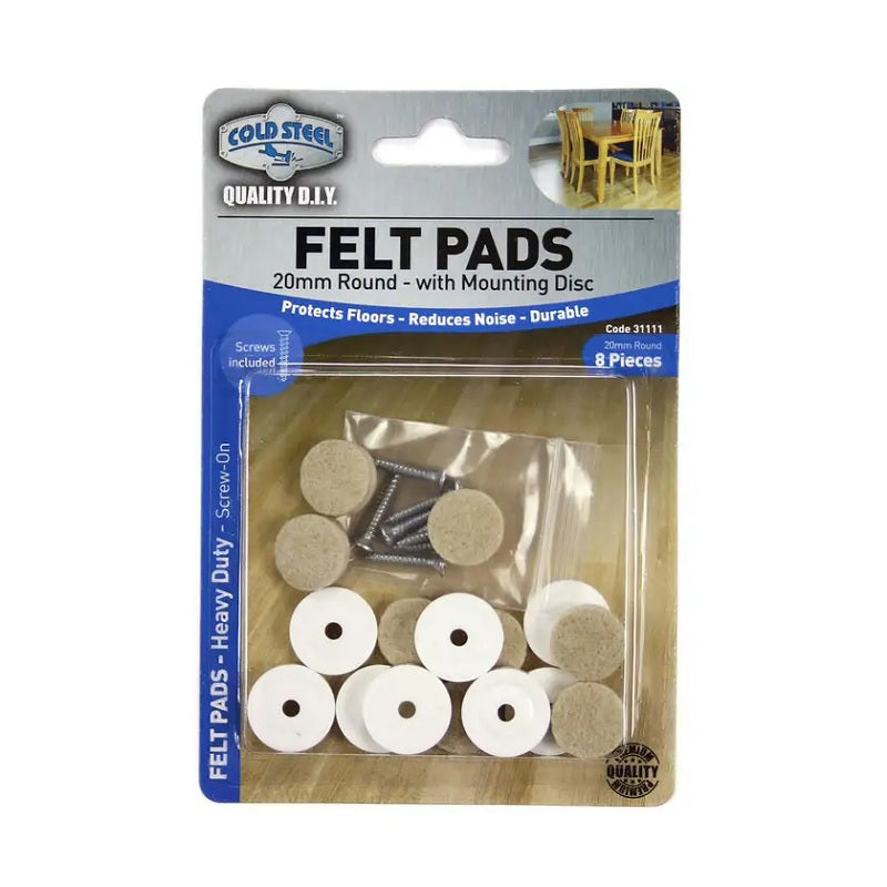 Cold Steel Round Felt Pads with Mounting Disc Beige 20mm - 8 Pack – DIY ...